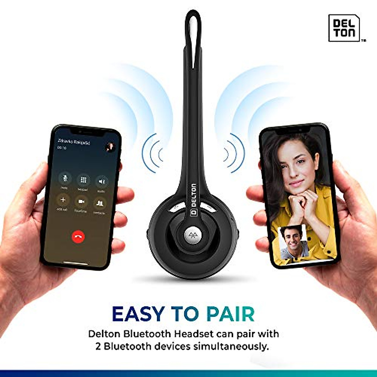 Delton Trucker Bluetooth Headset, Wireless Headphones w/Microphone, Headphones for Truck Driver, Wireless Over The Head Earpiece with Mic for Skype, Call Centers - 18Hrs - 10 Pack