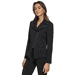 DKNY Women's Casual Pockets Front Zip Jacket, Black