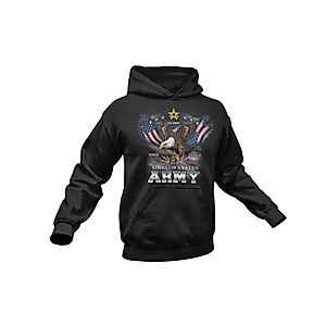 Lucky Ride US ARMY HOODIE Since 1775 Eagle with American Flag Wings Sweatshirt, Black, XL