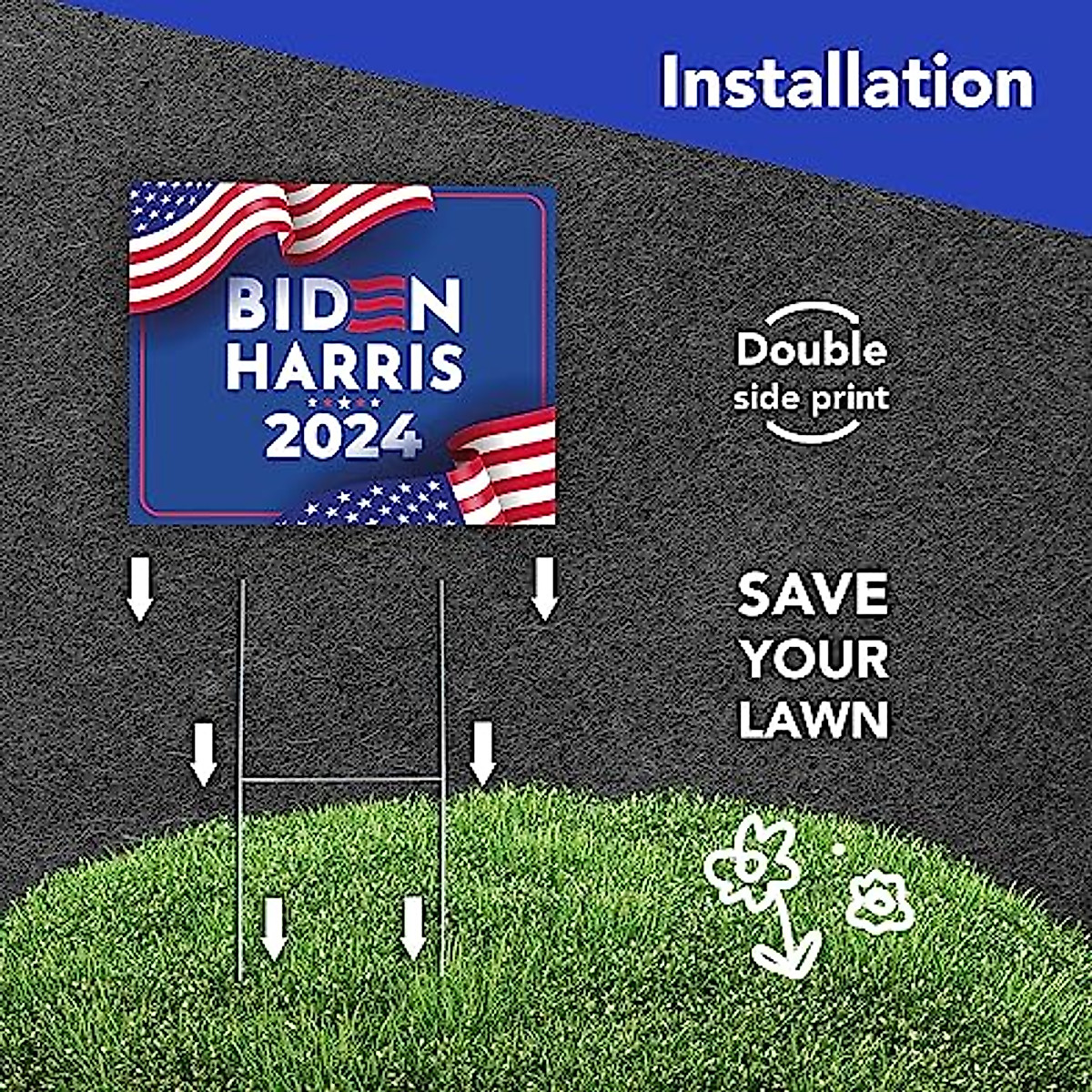 Biden Harris 2024 Yard Sign - 16x12 Coroplast Double Sided Biden for President Yard Sign - Joe Biden Lawn Sign - Biden Harris Sign for Yard, Window