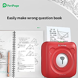 Portable Mini Mobile Phone Photo Memo Printer, 57mm Wireless Bluetooth Thermal Label Printer, Peripage A6 203dpi, Compatible with All Smart Phones, Plus 6 Rolls of Integrated Paper (Red)