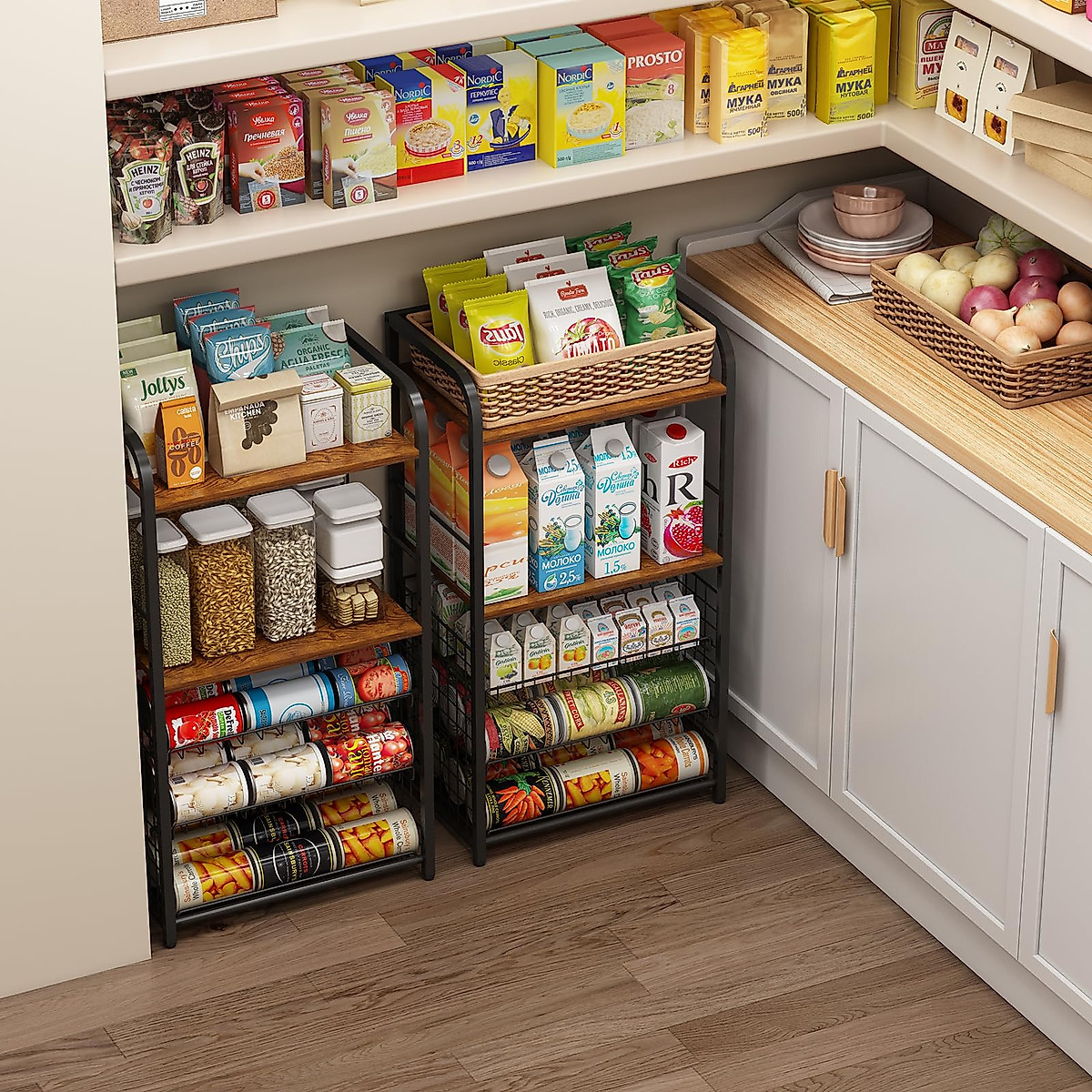 Zuyachuza Adjustable Can Rack Organizer for Pantry, Snack Organizer Shelf, Canned Food Storage Rack, Multifunctional Free Standing Floor Pantry Organizer and Storage for Kitchen