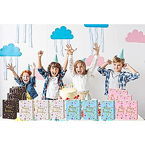 YYaaloa 28pcs Small Gift Bags with Handle Bulk 4 styles Birthday Star Print Party Favor Paper Shopping Bags for Kids Birthday Xmas Party Supplies Retail Bags (Birthday, Small 28pcs)