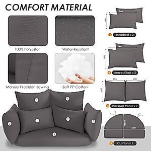 RADIATA Oversized Wicker Double Egg Chair w/ 7 Cushions 500lb Capacity Lounge Basket with Strong Heavy-Duty Steel Frame for Indoor Outdoor Patio Backyard Living Room (Gray)