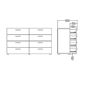 Levan Home Contemporary 8 Drawer Double Dresser in Black Woodgrain