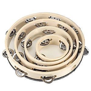 MAHIONG 4 PCS 4" 6" 8" 10" Wooden Tambourine, Musical Instrument Tambourine Set, Handheld Drum Bell Metal Jingles Single Row Percussion for Church, KTV, Party