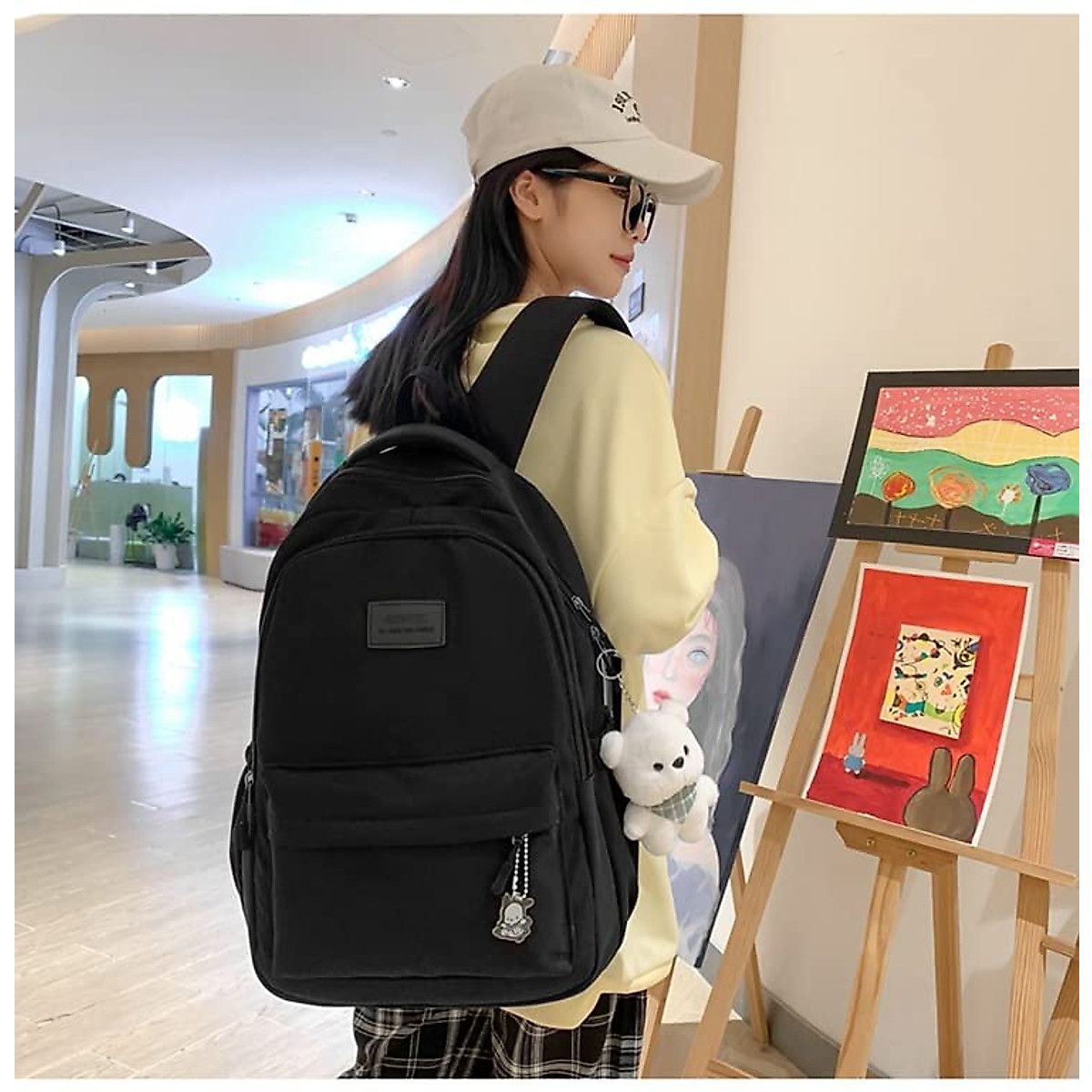 GRYPIT Kawaii Cute Backpack with Cute Accessories Kawaii Aesthetic Backpack with Bag Charm (Black)