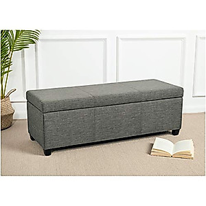 FIRST HILL FHW Storage Ottoman Bench Avalon Linen Rectangular, Large, Slate Grey