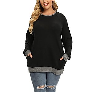 Plus Size Sweatshirts for Women, Long Sleeve Fall Crewneck Tunic Tops with Pockets for Leggings Black 3X