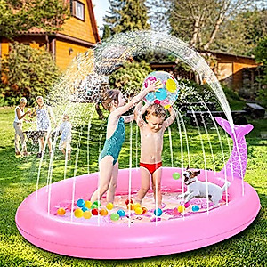 Splash Pad Kiddie Pool,Sprinkler for Kids,Inflatable Swimming Pool for Toddler Child,Outdoor Water Toys for 1 2 3 4 5 Years Old (Mermaid)