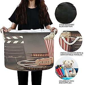 xigua Movie Theater Popcorn Round Storage Basket Collapse Canvas Fabric Storage Bin with Cotton Handles for Organizing Home/Kitchen/Nursery/Office/Toy