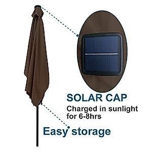 SSLine 10x6.5FT Patio Table Umbrella w/Solar LED Light Outdoor Rectangle Sunshade Umbrella Folding Portable Patio Umbrella for Garden Yard Pool Beach Outside Table Sun Shade Canopy w/Tilt and Crank