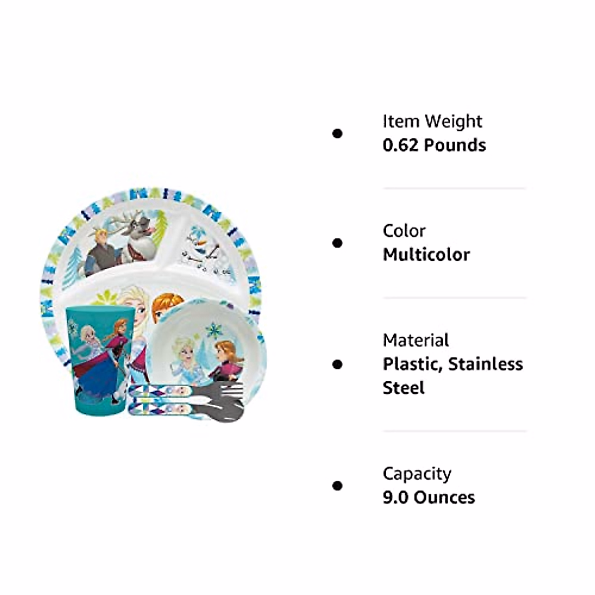 Zak Designs Disney Frozen Kids Dinnerware 5 Piece Set Includes Plate, Bowl, Tumbler and Utensil Tableware, Non-BPA Made of Durable Material and Perfect for Kids