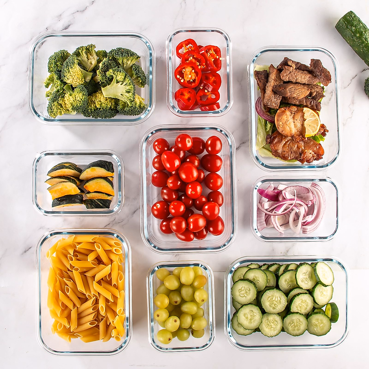 UMEIED Glass Meal Prep Containers - 10 Pack Glass Food Storage Containers with Lids for Lunch, On-the-Go, Leftovers, Pantry Organization - Microwave, Oven, Freezer, and Dishwasher Safe