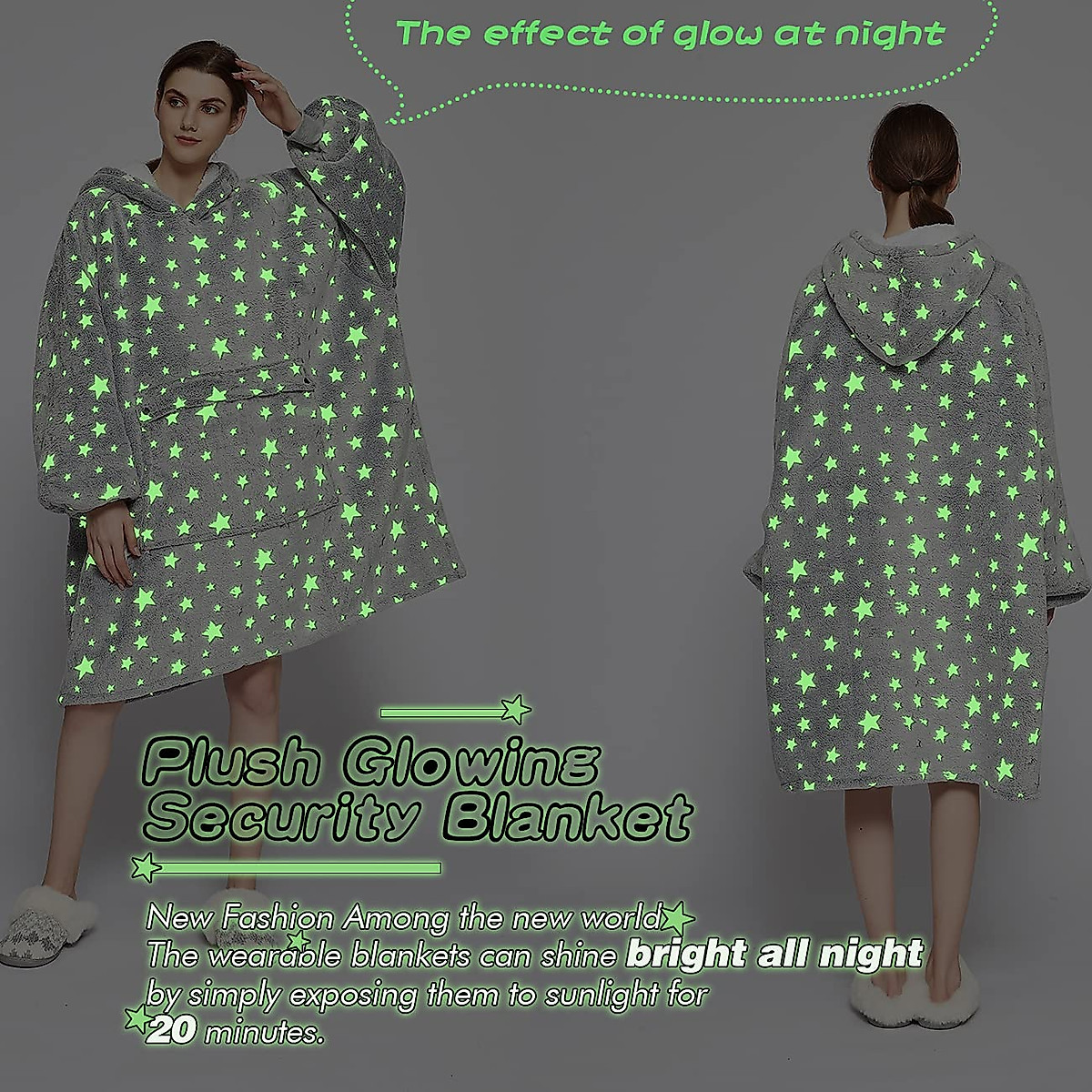 KFUBUO Wearable Blanket Hoodie for Adults Sherpa Glow in The Dark Oversized Sweatshirt Blanket with Pockets Cute Birthday Gifts for Women