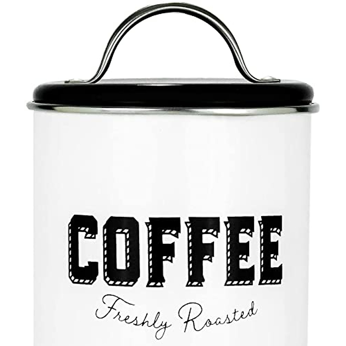 Amici Home Country Cottage Metal Coffee Canister with Lid, Airtight Food Jars for Coffee Bar, White and Black Metal Farmhouse Design for Kitchen Countertop and Pantry, 42-Oz