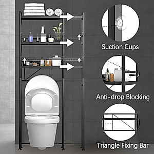 purplemaple Over-The-Toilet Storage Rack,3-Tier Bathroom Organizer Adjustable Shelf Over Toilet,Freestanding Space Saver Bathroom Shelves Above Toilet for Bathroom/Restroom/Laundry