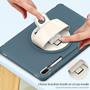 Junfire Galaxy Tab S8 Plus Protective Cover Case, Samsung Galaxy Tab S7 FE/S7 Plus 12.4" Shockproof Rugged Case with Hand Strap/Pencil Holder/Kickstand 2022/2020-Cronflower Blue