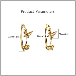 Double CZ Butterfly Dangle Hoop Earrings for Women Girls Cubic Zirconia Big Gold Hoops Click Top Lever-back Clasp Earring Dainty Huggie Mother's Day Christmas Jewelry for Wedding Party Prom