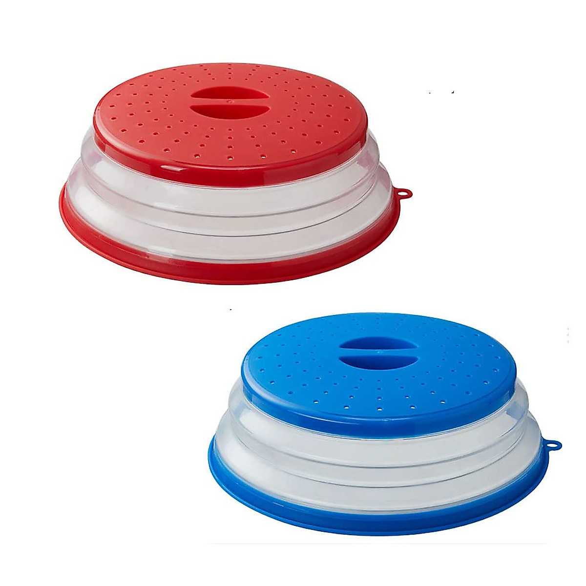 Collapsible Microwave Splatter Cover For Food With Silicone Mats, 10.5 Inch, Dishwasher-safe, Microwave Plate Cover With Steam Vent，BPA-Free Silicone & Plastic (2 PCS,blue & red)