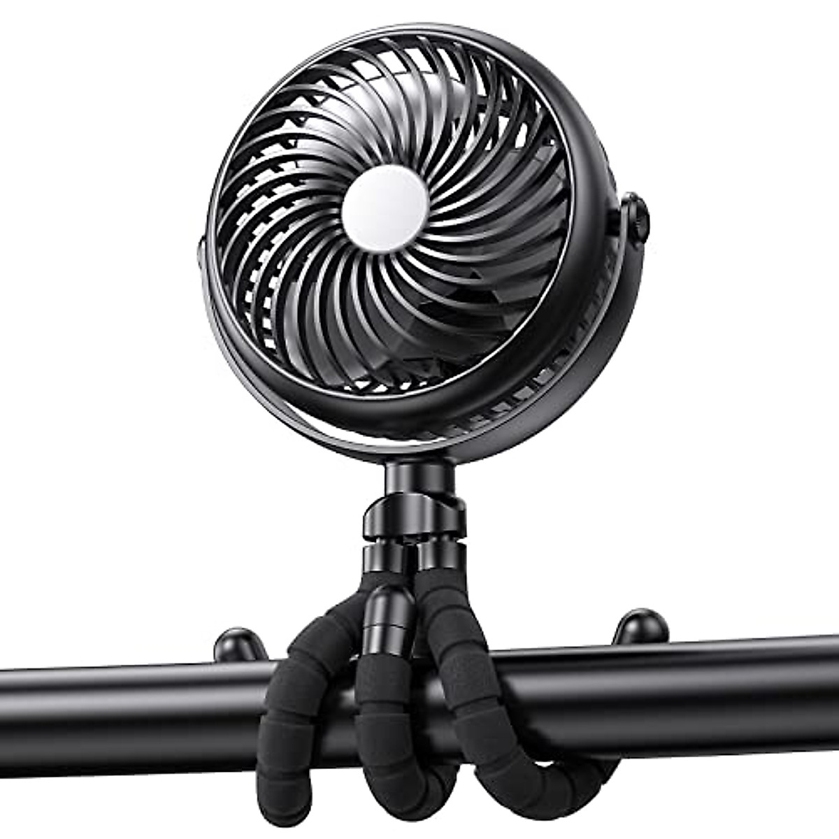 GRANDFAST Baby Stroller Fan - 5000mAh Battery operated Clip on Fan with Flexible Tripod - 360 Degree Rotatable Portable Fan for Car Seat Crib Golf Cart Peloton Bike Treadmill ( Black )