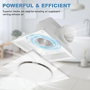 POWERENG Bathroom Fan Ultra-Quiet Bathroom Ventilation, Exhaust Fan,123CFM 0.7 Sones 40W,4 Inch Duct Collar,White,9 Inch Opening size,Easy to Install & Replace