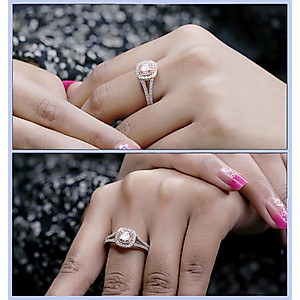 Dazzlingrock Collection 14K Cushion Morganite & Round Pink Sapphire & Diamond Bridal Engagement Ring, Rose Gold, Size 8.5