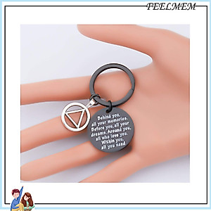 FEELMEM Sobriety Gift Keychain Addiction Recovery Gift AA Alcoholics Anonymous Warrior Recovery Gift New Beginnings Gift(black)