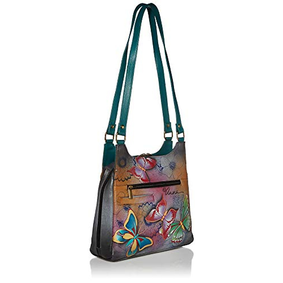 Anna by Anuschka womens Anna Anuschka Genuine Leather Medium Hobo-butterfly Paradise Satchel Bag, Butterfly Paradise, One Size US