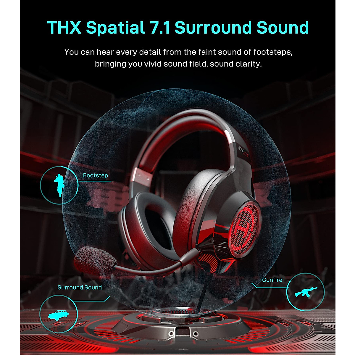 HECATE by Edifier G2 II Gaming Headset, USB Wired Gaming Headphones with Mic, Headset for PC/ PS4/PS5/Mac/LED RGB Lighting with 7.1 Surround Sound, 50mm Drivers -Black