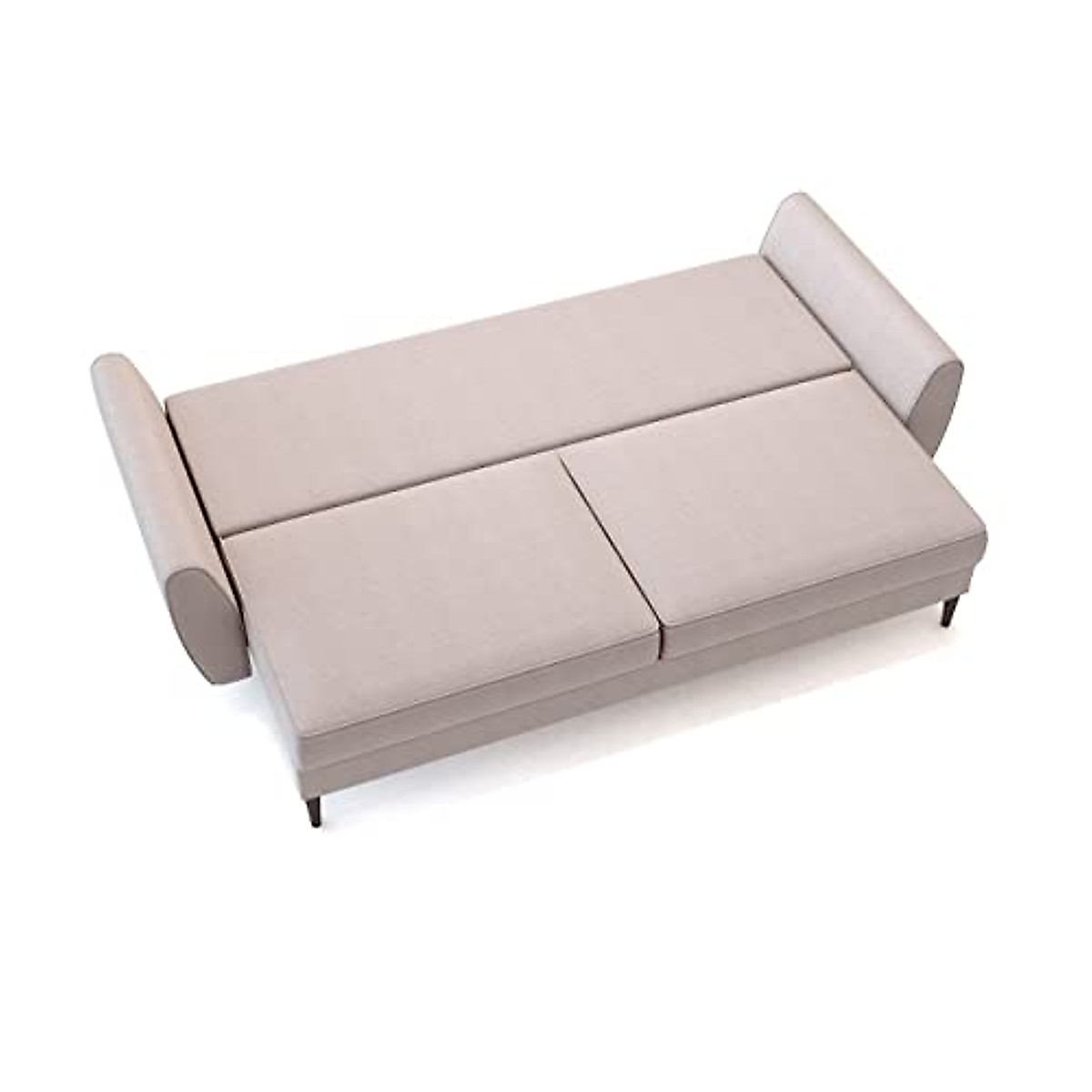 RINOLO Modern Alisa Sleeper Sofa Bed - Storage Pull Out Couch, Revolution Performance Fabrics, Pine Wood, Birch Legs, Sleek Unique Arms, Made in Europe, Queen Size 93in W x 39in D x 35in H – Beige