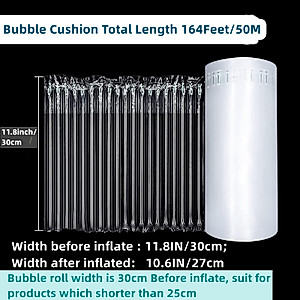 Bubble Cushioning wrap Roll Packing - 11.8in x164feet Inflatable Bubble Column Wrapping Roll with Free Pump for Packing Material Moving Shipping Supplies, Wine Bottle Protector Bag