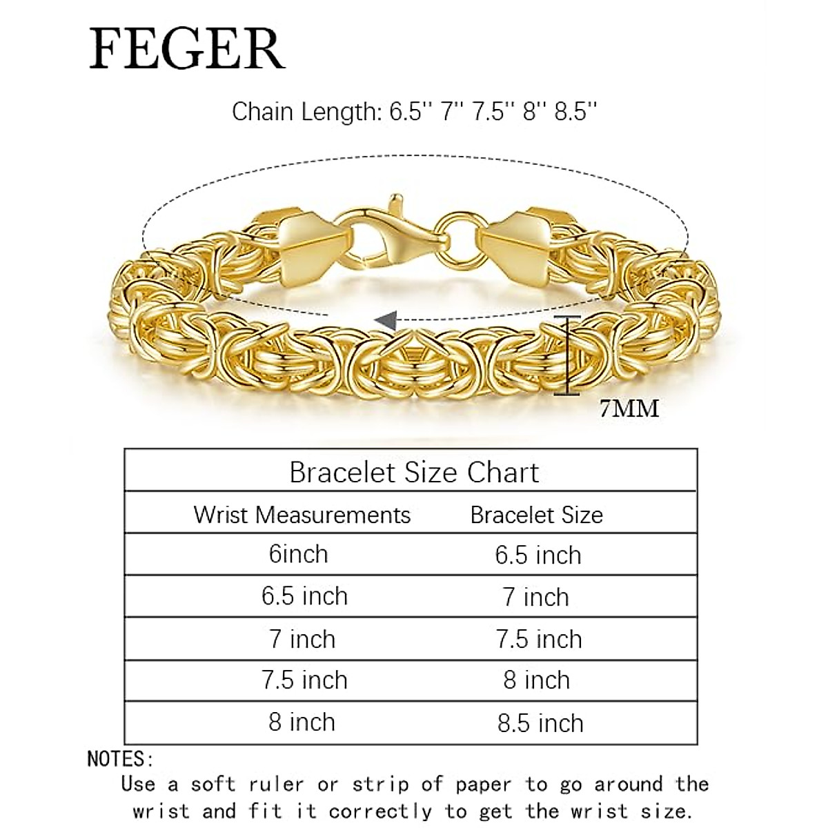 FEGER 14K Gold Bracelets for Women Men Bracelet Byzantine Link Chain Bracelet for Women Gold Stackable Bracelets Gifts (7" 7.5" 8" 8.5") (2 Length 6.5 Inches)