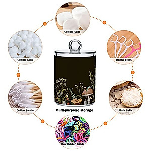 Mushrooms Berries Clear Plastic Storage Jars with Lids, Bathroom Vanity Storage Organizer Holder Canister for Cotton Swabs,Makeup Sponges, Flossers,Bath Salts,4 Pack