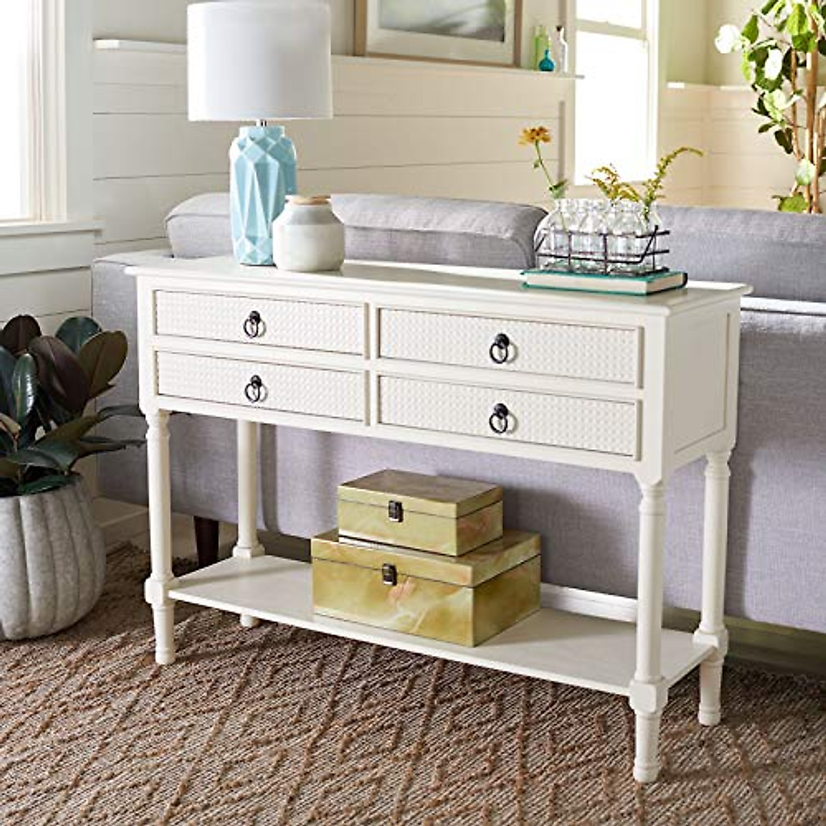 Safavieh Home Collection Haines White 4-Drawer Bottom Shelf Console Table