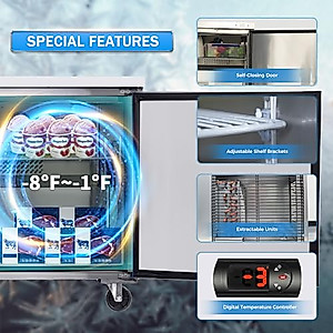 ORIKOOL 48" Commercial Under Counter Freezer 2 Doors 14 Cu.ft Undercounter Work Top Freezers ETL Approved