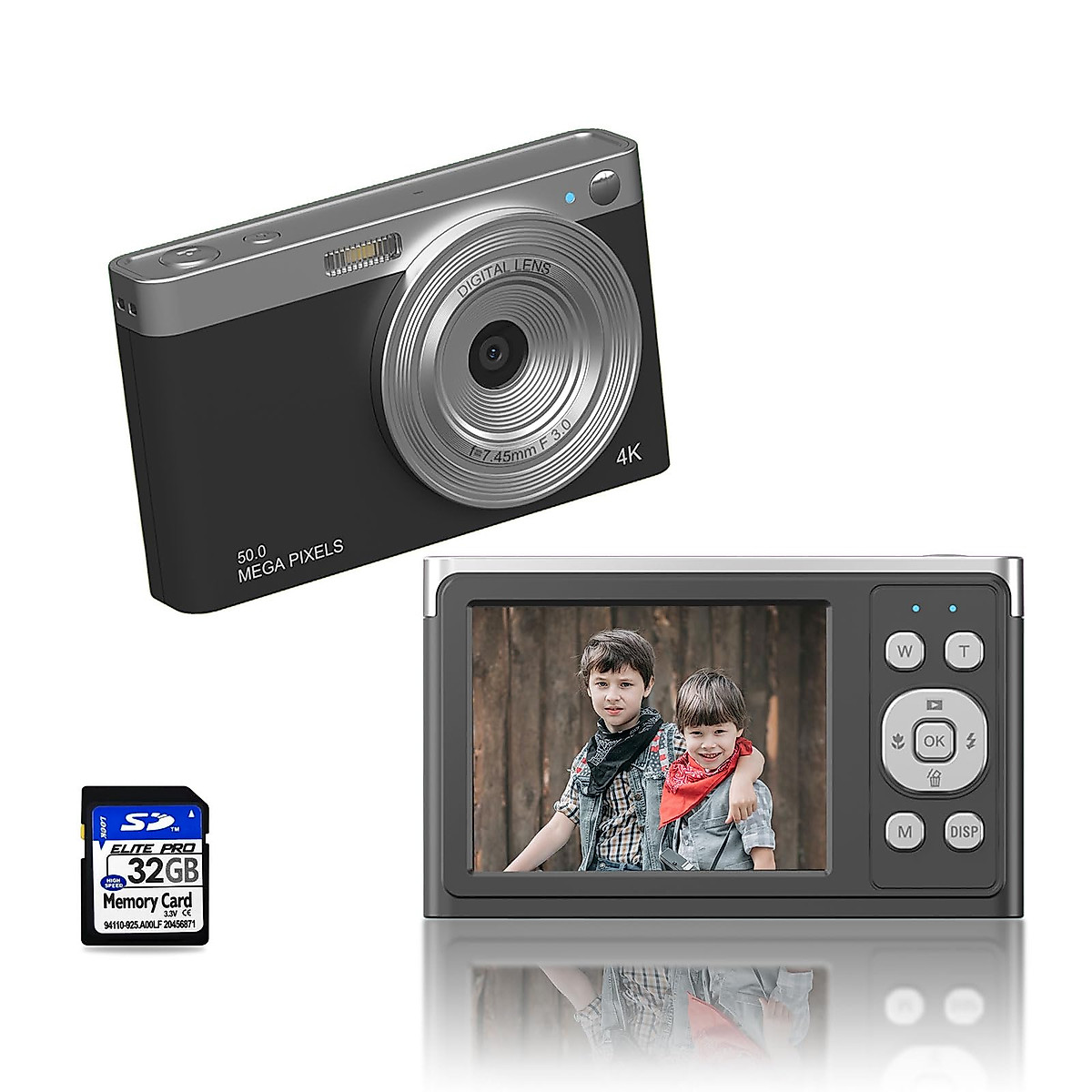 Digital Camera, Ordine 4K Kids Camera with 32GB SD Card Autofocus, 50MP Compact Video Camera 16X Digital Zoom Vlogging Camera for Kids Students Teens (White)