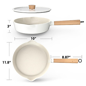 imarku Non Stick Frying Pans with Lid, 10 Inch Saute Pan with Removable Handle, Granite Coating Cooking Pan, Healthy Cookware, PFOA Free, Cream, Best Christmas Gifts