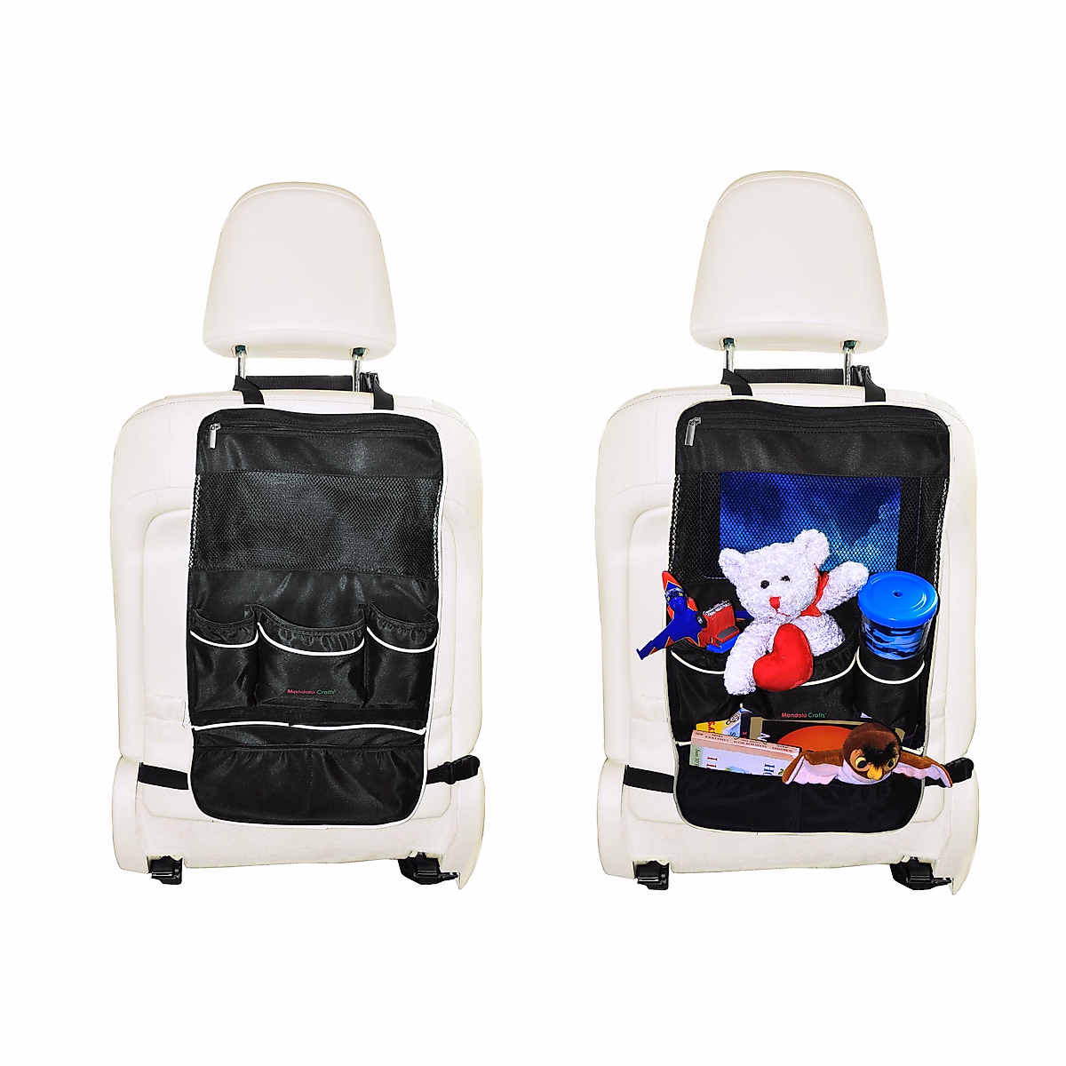 Mandala Crafts Car Backseat Organizer Kick Mat Back Seat Protector for Kids, Black, Pack of 2