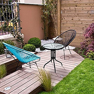 24" Patio Dining Table Round Bistro Table Outdoor Furniture Garden Table with Frame Tempered Glass Top for Backyard Lawn Balcony Pool, Brown