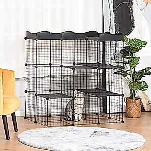 PawHut Pet Playpen Small Animal Cage Portable Metal Wire Yard Fence with Door, Ramp, Platform for Kitten, Ferret