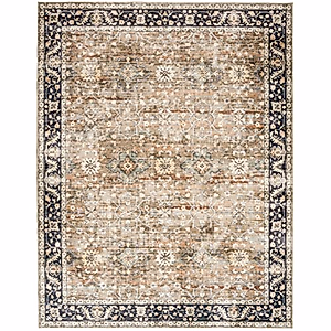 ReaLife Machine Washable Rug - Stain Resistant, Non-Shed - Eco-Friendly, Non-Slip, Family & Pet Friendly - Made from Premium Recycled Fibers - Distressed Boho Border - Beige Tan Brown - 2'6" x 6'