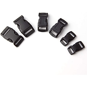 5/8, 1/2, and 3/8 inch(20 Each) Black Plastic Contoured Side Release Buckles for Paracord Bracelets-60pcs