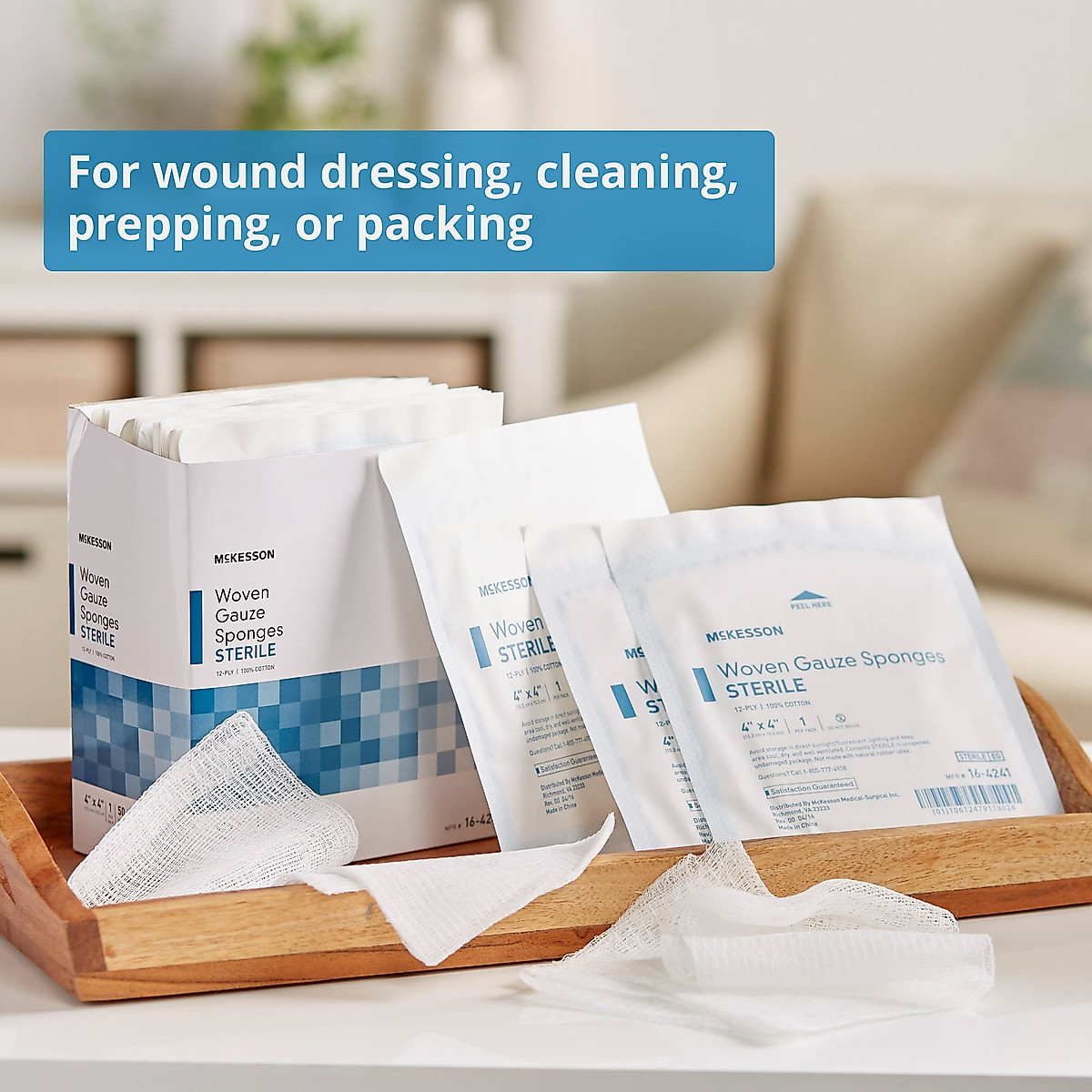 McKesson Woven Gauze Sponges, Sterile, 12-Ply, 100% Cotton, 4 in x 4 in, 50 per Pack, 1 Pack