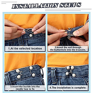 24 Pieces Jean Button Pins Adjustable Waist Buckle Extender Set, No Sewing Required Jean Buttons, Pant Waist Tightener for Jeans Dress Fit Instant Button, 4 Set (Pearl and Diamond Style)