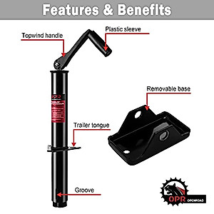 OPENROAD 5000 lbs A-Frame Trailer Jack, 15" Vertical Travel, Heavy Duty Top Wind Jack with Foot Plate for RV, Cargo, and Utility Trailers Tongue, Black