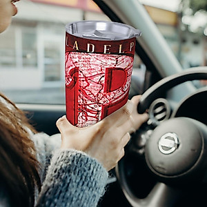 Philadelphia City Phillies Baseball Insulated Coffee Tumbler, Sports Team Badge 20oz Stainless Steel Vacuum Travel Tumbler Cup with Lid and Straw, Coffee Cup Mugs for Cold or Hot Drinks (Style 3)