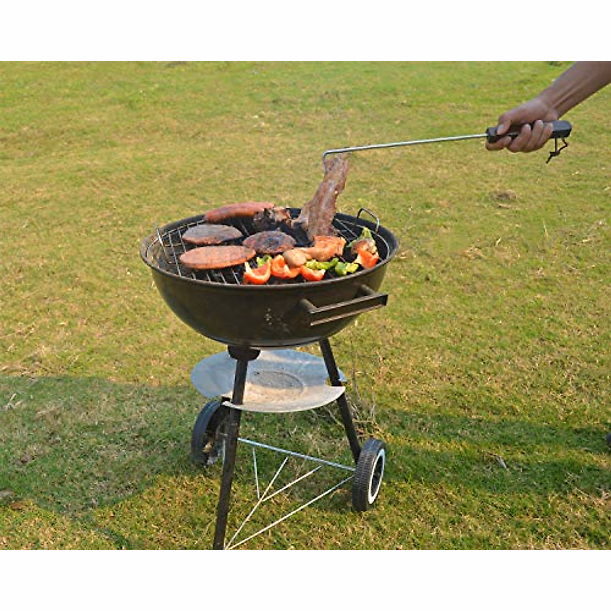 PEPKICN 18 Inches Food Flipper - Stainless Steel BBQ Meat Turner Hook with Wooden Handle (1 Pack Right-Handed)