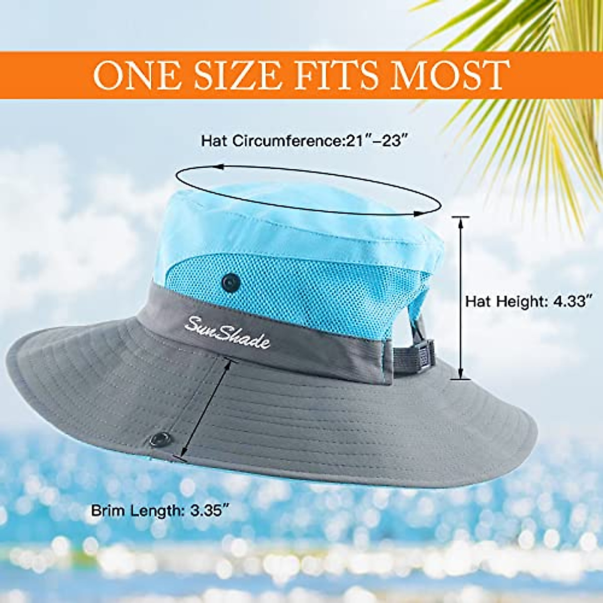 Sun Hats for Women Beach Hat Ponytail Hat Womens Sun Hat Wide Brim Sun Hat Women Sky Blue
