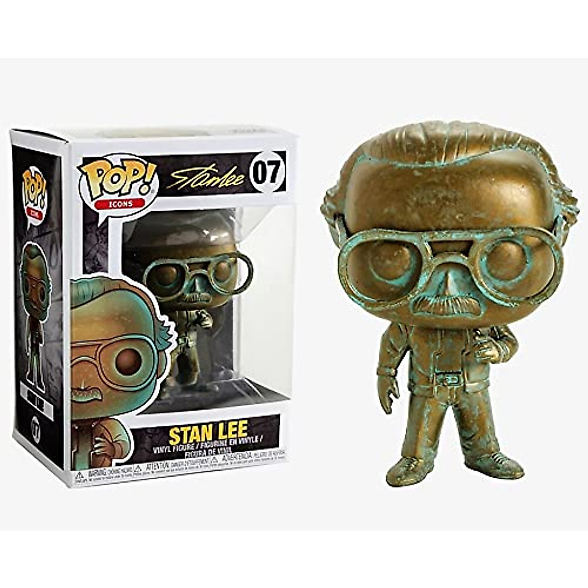 Marvel POP Stan Lee [Patina] Funko Pop! Icons Vinyl Figure (Bundled with Compatible Pop Box Protector Case), Multicolor, 3.75 inches